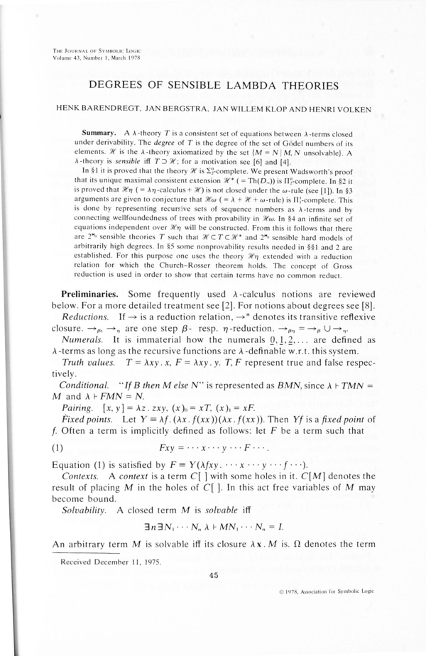 (PDF) Degrees of sensible lambda theories