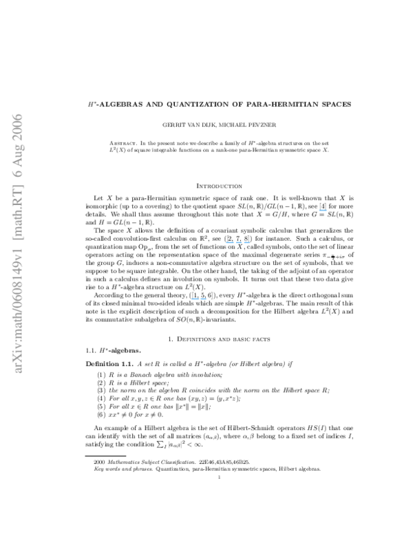 (PDF) $H^*$-algebras and quantization of para-Hermitian spaces