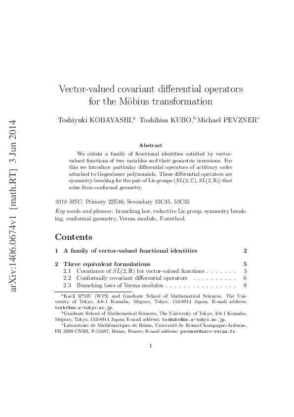 (PDF) Vector-Valued Covariant Differential Operators for the Möbius ...
