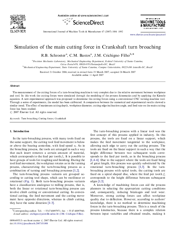 (PDF) Simulation of the main cutting force in Crankshaft turn broaching