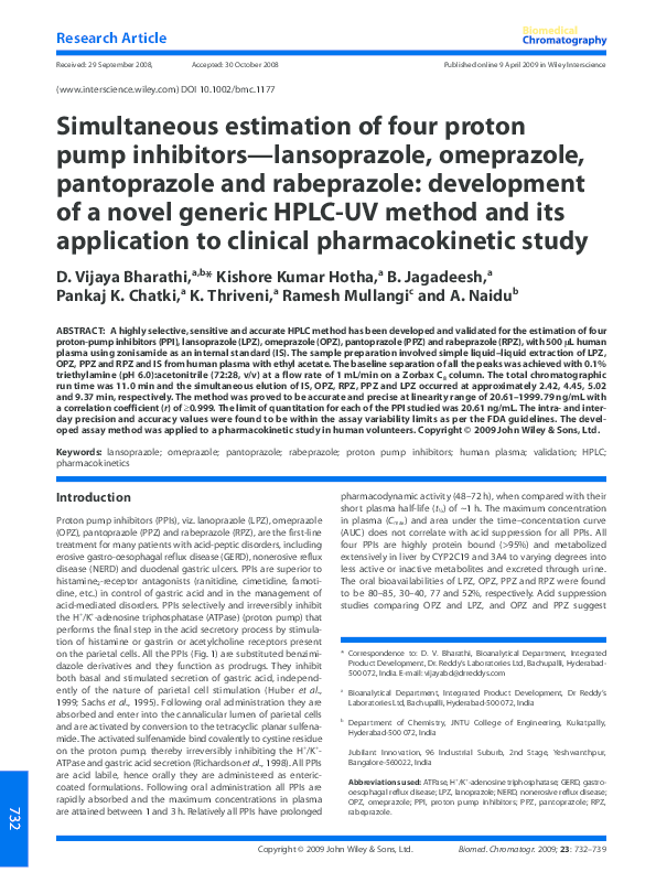 Pdf Novel Hplc Uv Method For Estimating Four Ppis In Plasma