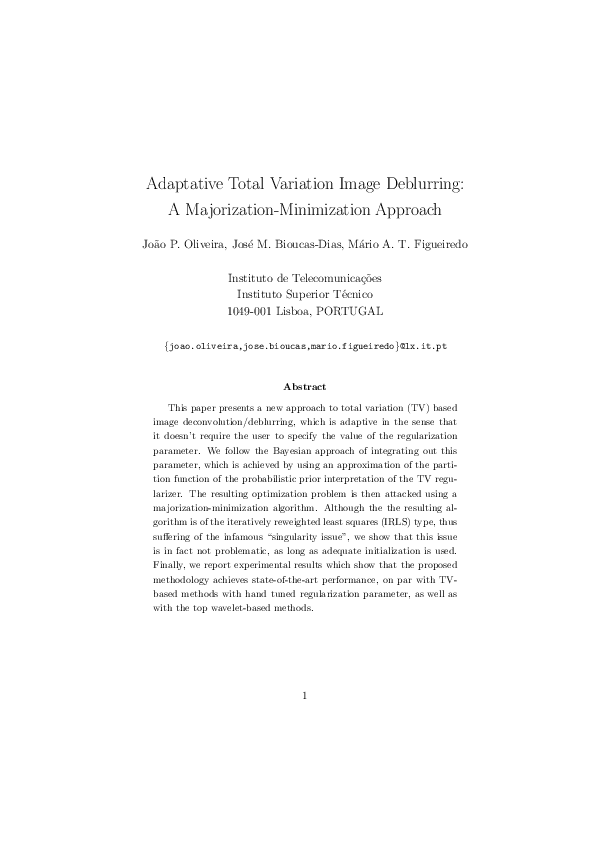Pdf Adaptive Total Variation Image Deblurring A Majorization Minimization Approach