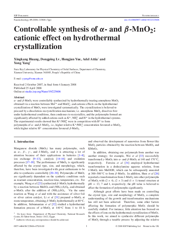 (PDF) Controllable synthesis of α- and β-MnO2: cationic effect on ...