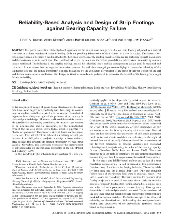 (PDF) Reliability-Based Analysis and Design of Strip Footings against ...