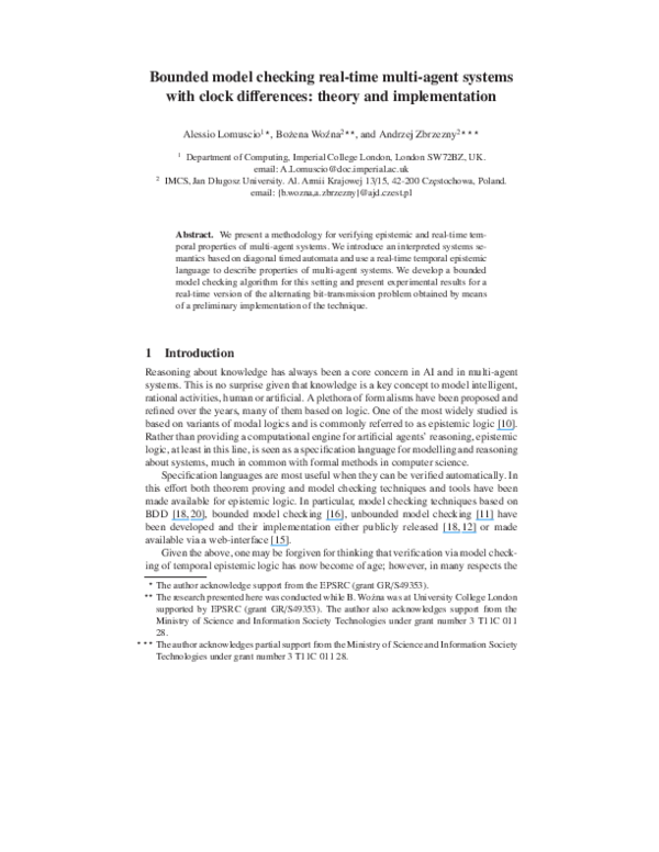 (PDF) Bounded Model Checking Real-Time Multi-agent Systems with Clock Differences: Theory and ...