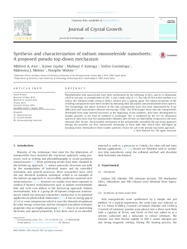 (PDF) Synthesis and characterization of indium monoselenide (InSe ...
