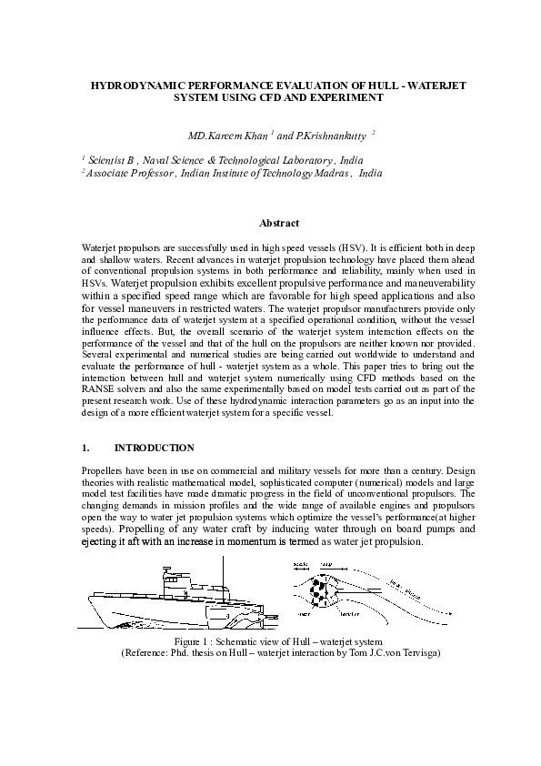 (DOC) HYDRODYNAMIC PERFORMANCE EVALUATION OF HULL - WATERJET SYSTEM ...