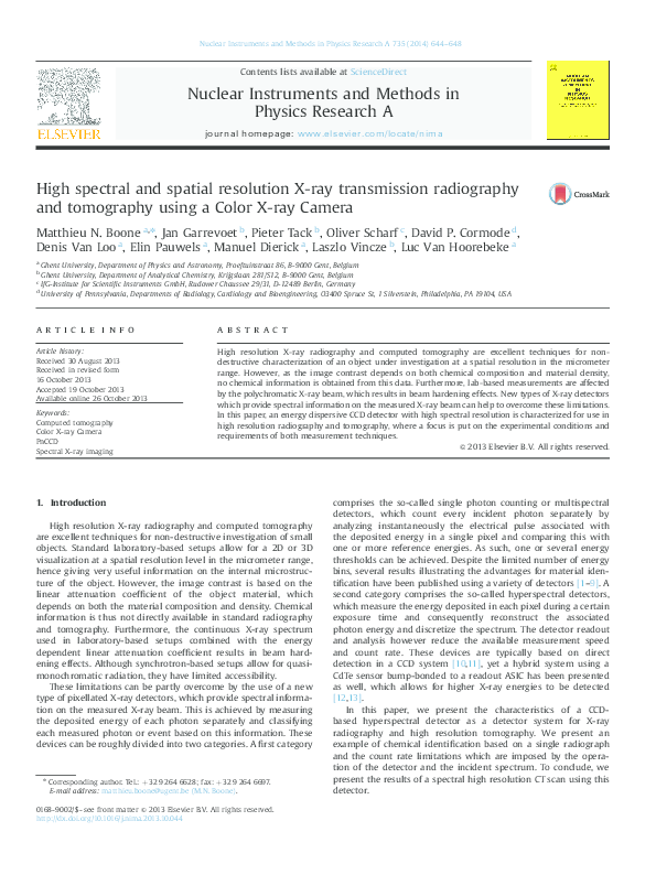 (PDF) High spectral and spatial resolution X-ray transmission radiography and tomography using a ...