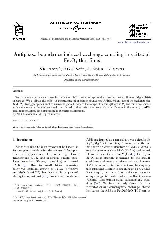 (PDF) Antiphase boundaries induced exchange coupling in epitaxial Fe 3O 4 thin films