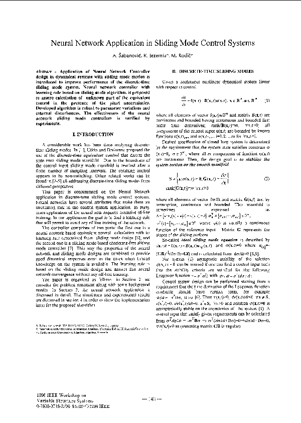 (PDF) Neural network application in sliding mode control systems