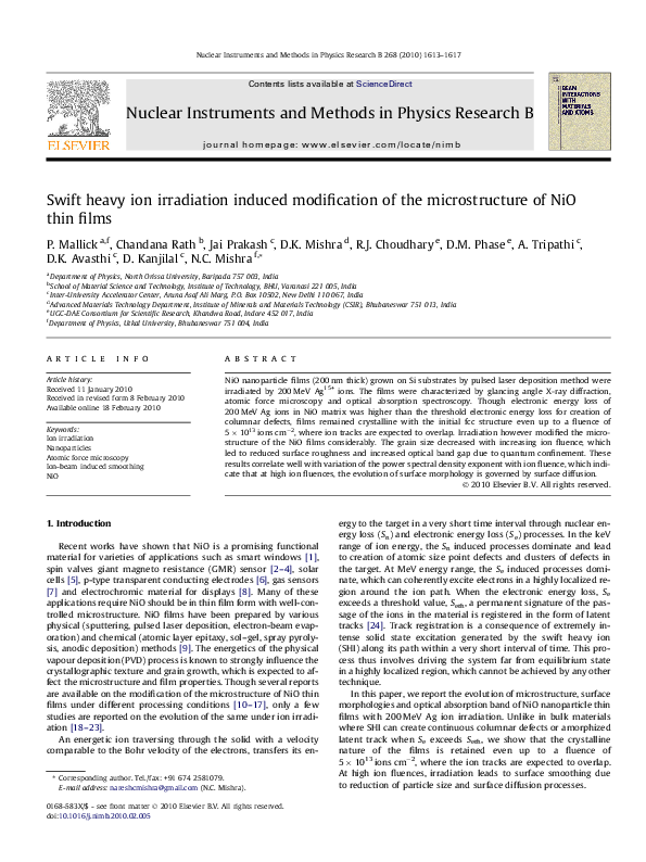 (PDF) Swift heavy ion irradiation-induced modifications in structural, magnetic and electrical ...