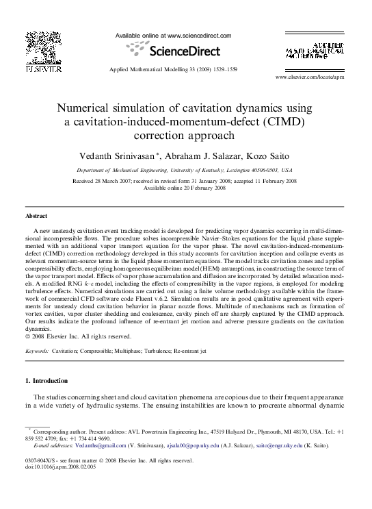 (PDF) Numerical simulation of cavitation dynamics using a cavitation-induced-momentum-defect ...