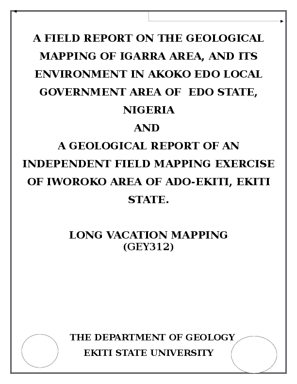 (DOC) A FIELD REPORT ON THE GEOLOGICAL MAPPING OF IGARRA AREA, AND ITS ...