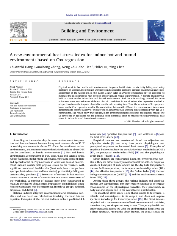 (PDF) A new environmental heat stress index for indoor hot and humid ...