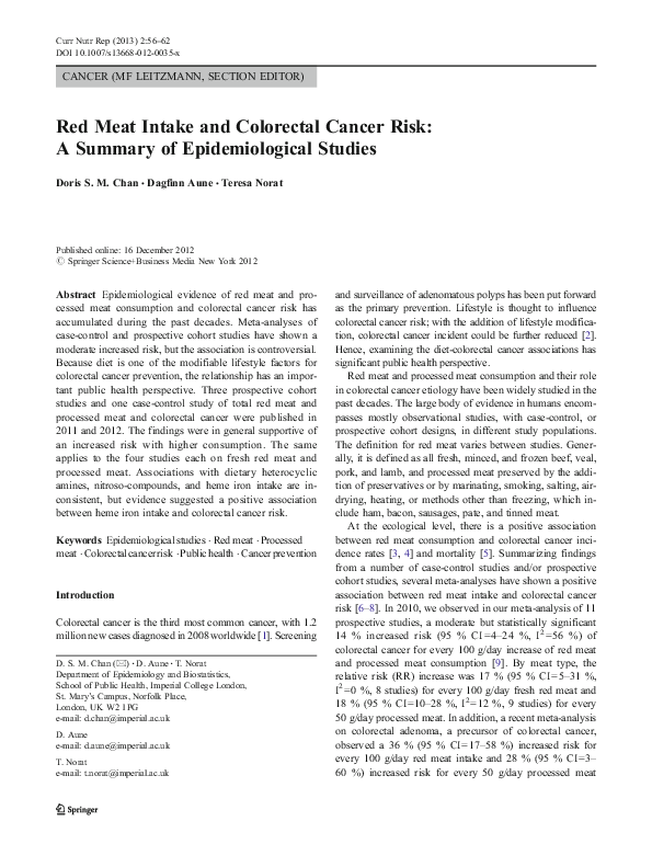 (PDF) Red Meat Intake and Colorectal Cancer Risk: A Summary of ...
