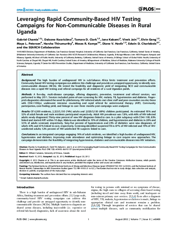 (PDF) Leveraging Rapid Community-Based HIV Testing Campaigns for Non ...