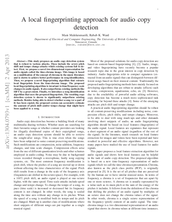 (PDF) A local fingerprinting approach for audio copy detection