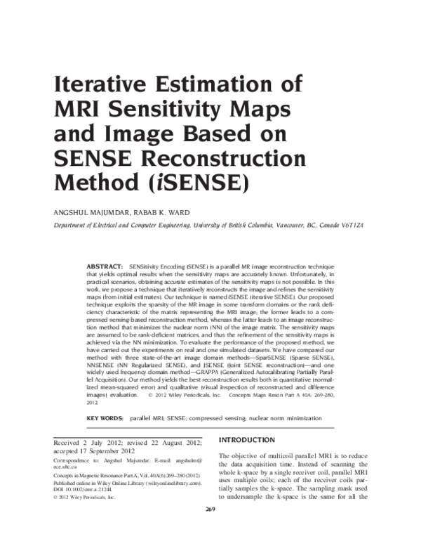 Pdf Iterative Estimation Of Mri Sensitivity Maps And Image Based On