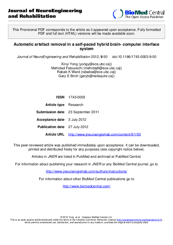 (PDF) Automatic artefact removal in a self-paced hybrid brain- computer interface system | Rabab ...