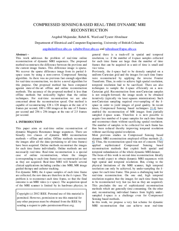 (PDF) Compressed Sensing Based Real-Time Dynamic MRI Reconstruction ...