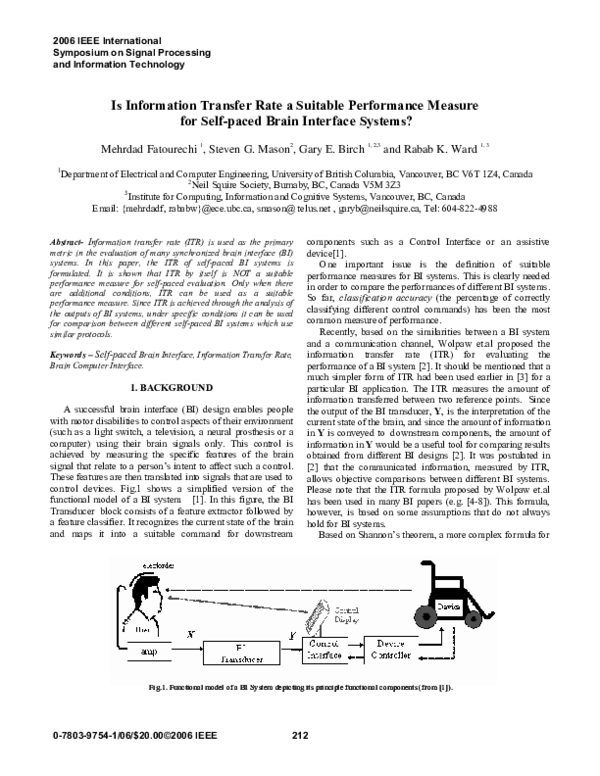 (PDF) Is Information Transfer Rate a Suitable Performance Measure for Self-paced Brain Interface ...