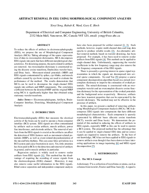 (PDF) Artifact removal in EEG using Morphological Component Analysis