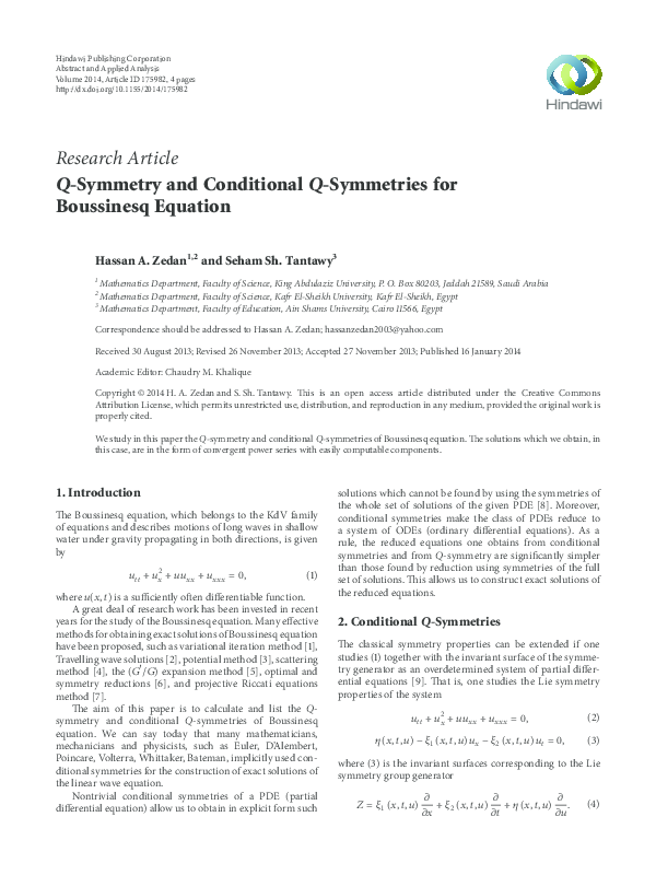 Pdf Q Symmetry And Conditional Q Symmetries For Boussinesq Equation