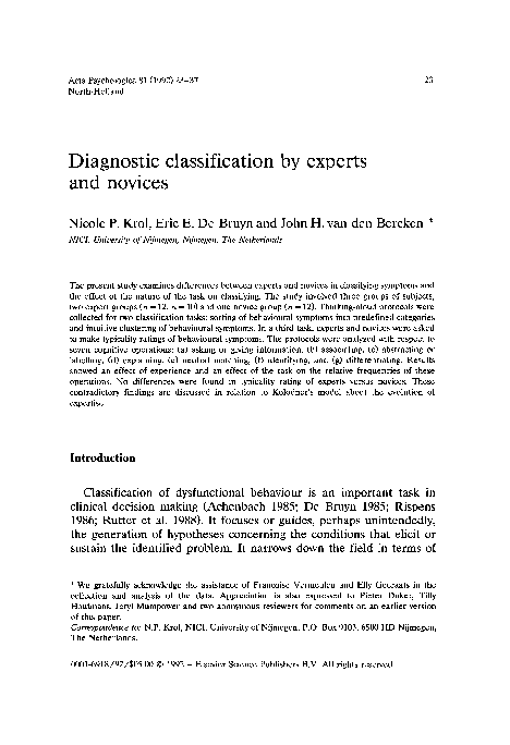 (PDF) Diagnostic classification by experts and novices