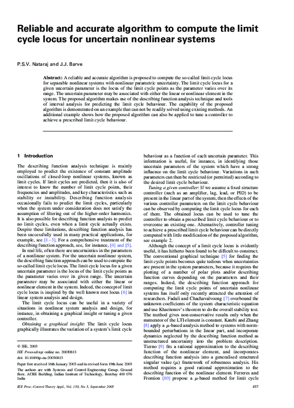 (PDF) Reliable and accurate algorithm to compute the limit cycle locus for uncertain nonlinear ...