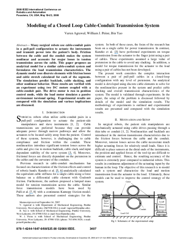 (PDF) Modeling of a closed loop cable-conduit transmission system