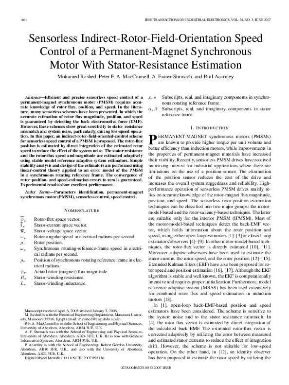 Pdf Sensorless Indirect Rotor Field Orientation Speed Control Of A