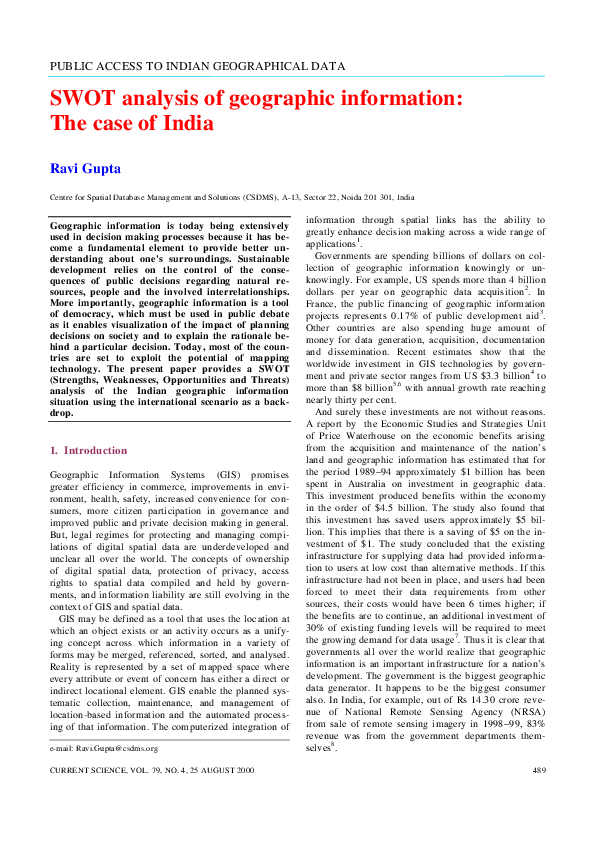 (PDF) SWOT analysis of geographic information: The case of India