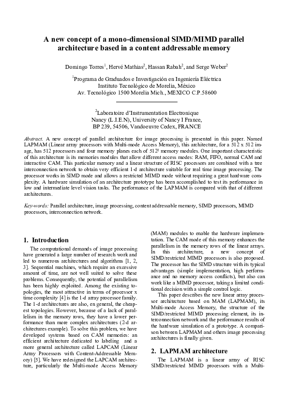 Pdf A New Concept Of A Mono Dimensional Simdmimd Parallel Architecture Based In A Content