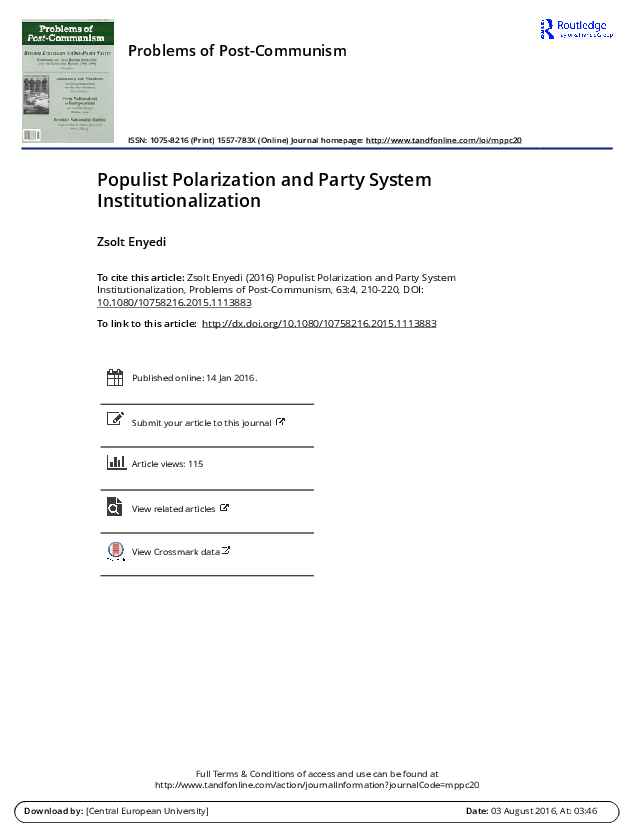 (PDF) Populist Polarization and Party System Institutionalization