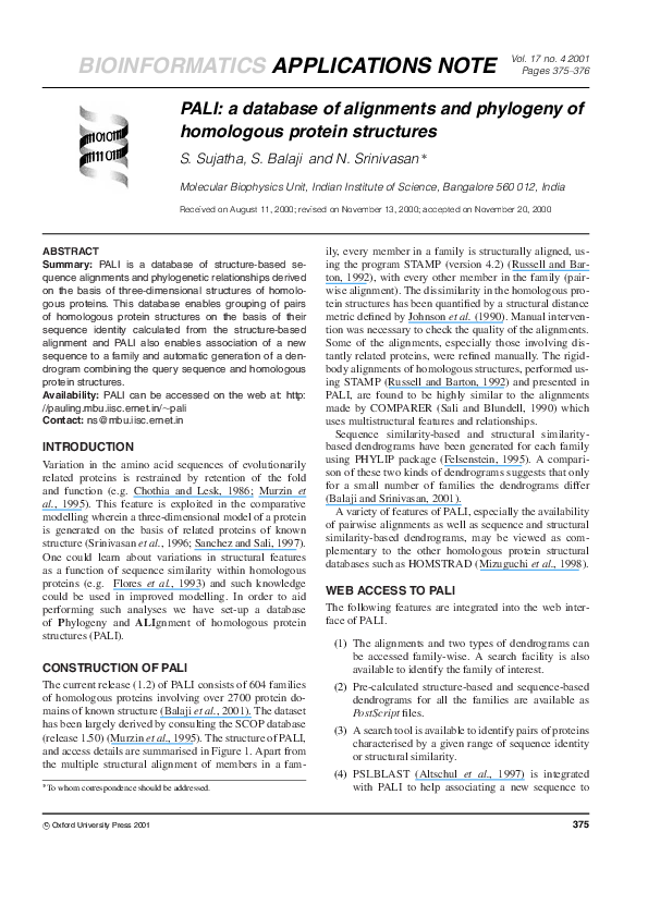 (PDF) PALI: a database of alignments and phylogeny of homologous protein structures