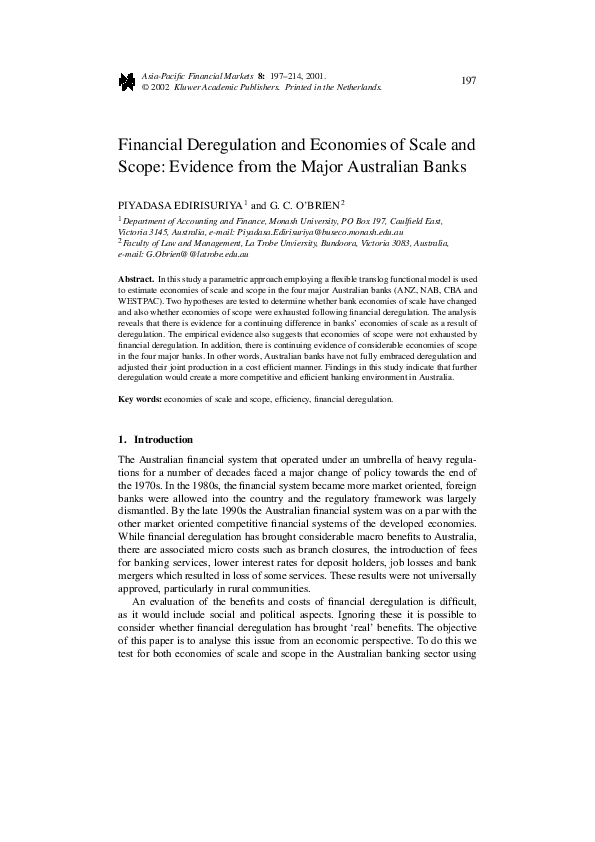 (PDF) Financial Deregulation and Economies of Scale and Scope: Evidence ...