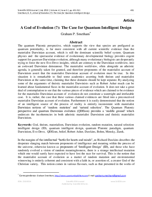 (PDF) A God of Evolution (?): The Case for Quantum Intelligent Design