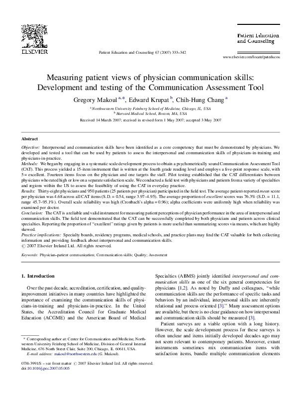 (PDF) Measuring patient views of physician communication skills ...