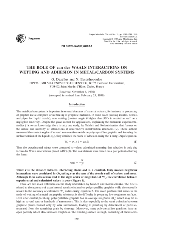 (PDF) The role of van der Waals interactions on wetting and adhesion in ...