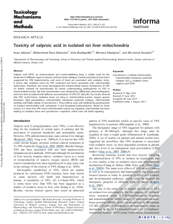 (PDF) Toxicity of valproic acid in isolated rat liver mitochondria