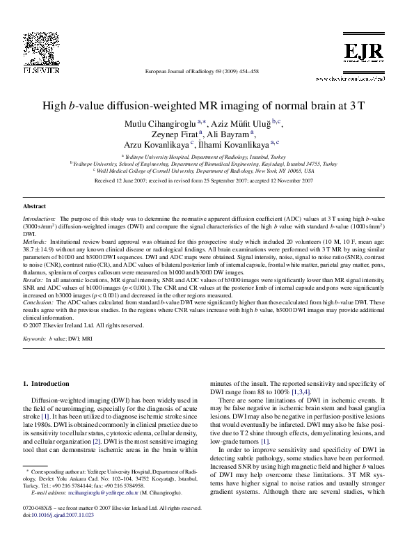 (PDF) High b-value diffusion-weighted MR imaging of normal brain at 3 T