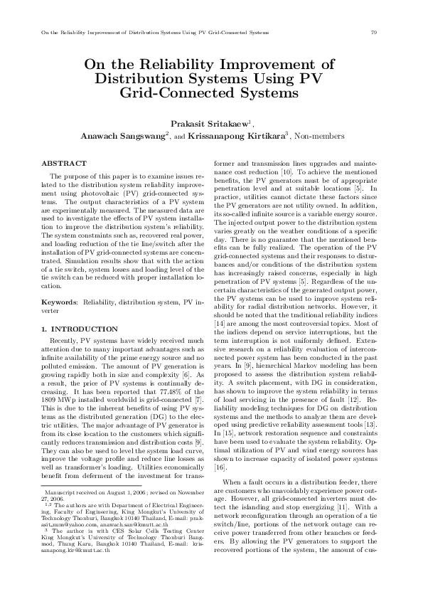 (PDF) Reliability improvement of distribution systems using SSVR