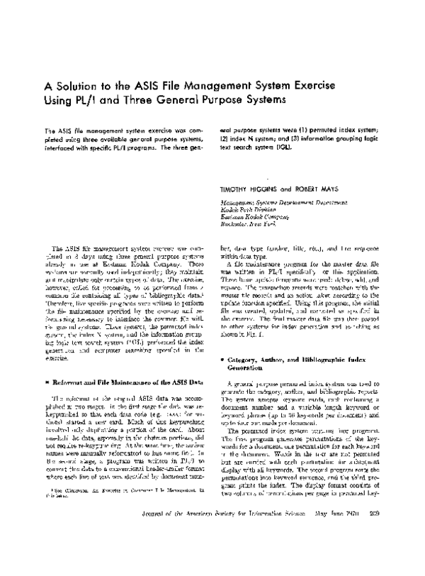 (PDF) A solution to the ASIS file management system exercise using PL/I ...