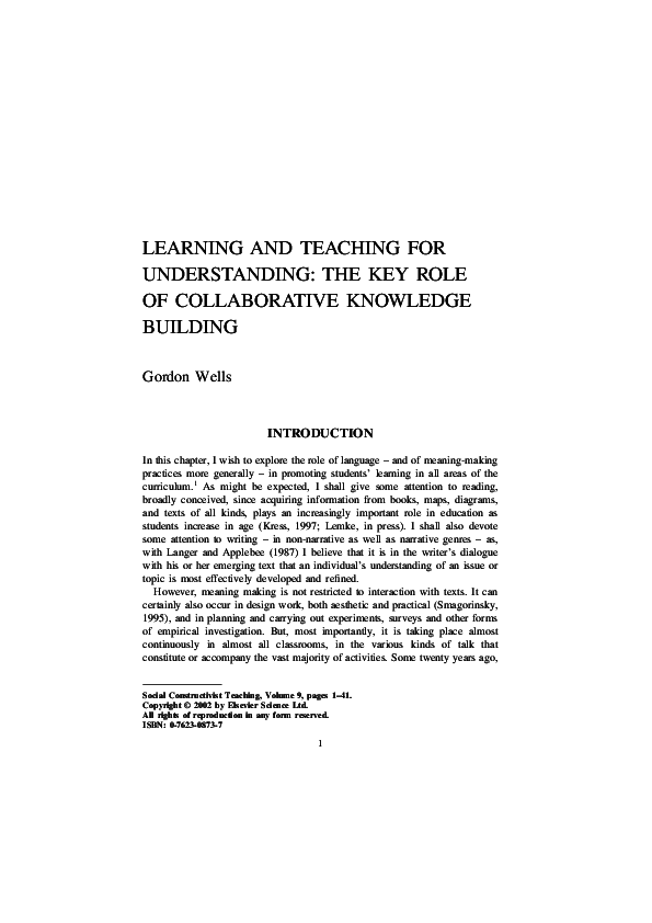 (PDF) Learning and teaching for understanding: The key role of ...