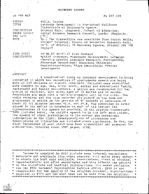 (PDF) Language Development in Pre-School Children: Transcripts of ...