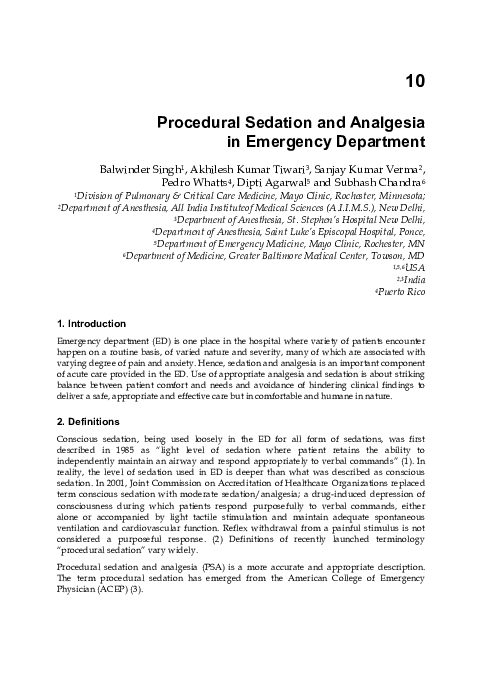 (PDF) Procedural sedation and analgesia in the emergency department ...