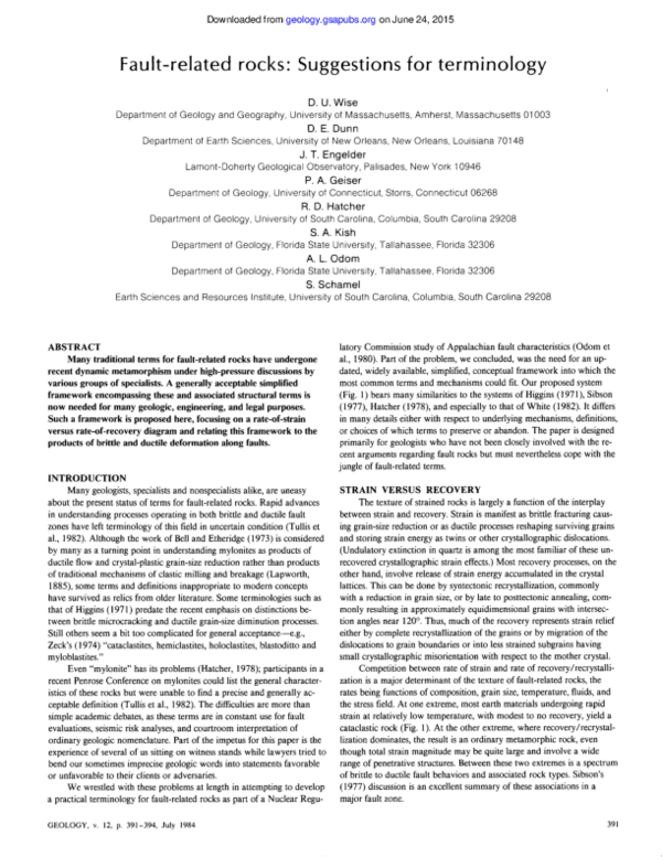 (PDF) Fault-related rocks: Suggestions for terminology