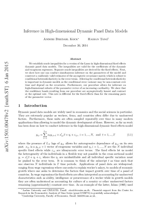 (PDF) Inference in High-dimensional Dynamic Panel Data Models