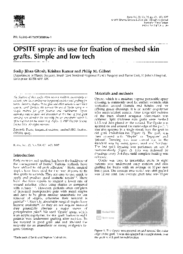Pdf Opsite Spray Its Use For Fixation Of Meshed Skin Grafts Simple And Low Tech