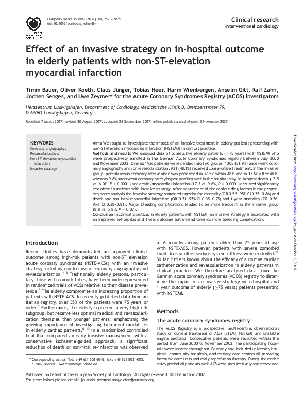 (PDF) Effect of an invasive strategy on in-hospital outcome in elderly ...